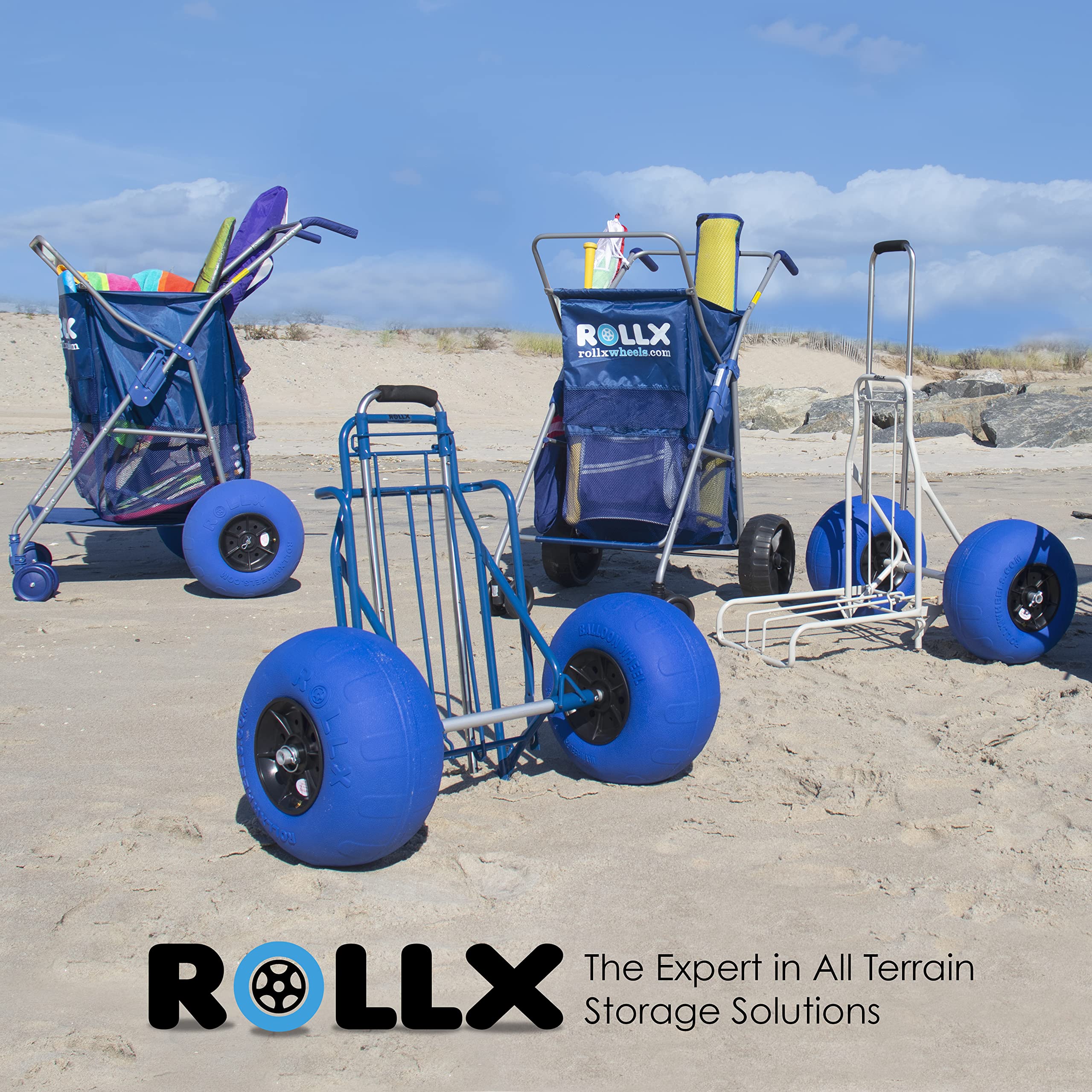 Folding Beach Cart with Balloon Wheels, Rolling Cooler Dolly with Big 13 Inch Large Sand and Beach Tires (White)