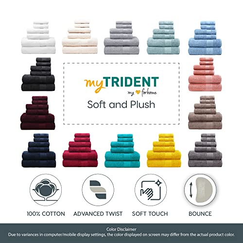 TRIDENT 6 Piece Bath Towels Set for Bathroom - 2 Bath Towel, 2 Hand Towel, 2 Washcloth 100% Cotton Soft and Plush Highly Absorbent, Soft Towel for Hotel & Spa - Aqua Green Teal