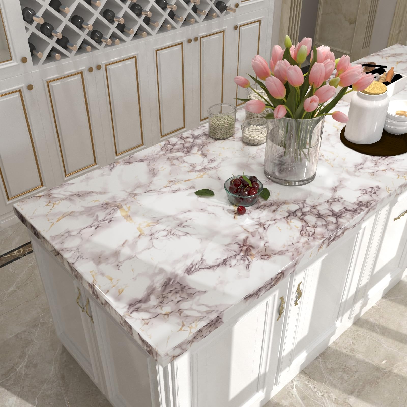 VIOPVERY White Marble Wallpaper Peel and Stick 15.7"x393" White Wall Paper Pull and Stick Contact Paper for Countertops Waterproof Self-Adhesive Marble Contact Paper for Kitchen Desk Cabinet Decor