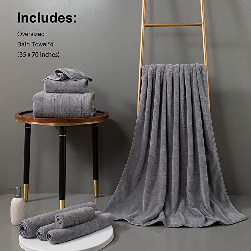 Oversized Bath Towel Set, 4 Piece Grey Extra Large Bath Towels 35"x70", Premium Microfiber Bath Towel Sheets, Ultra Soft, Highly Absorbent, Quick Dry, Bath Sheets Towels for Adults, Bathroom