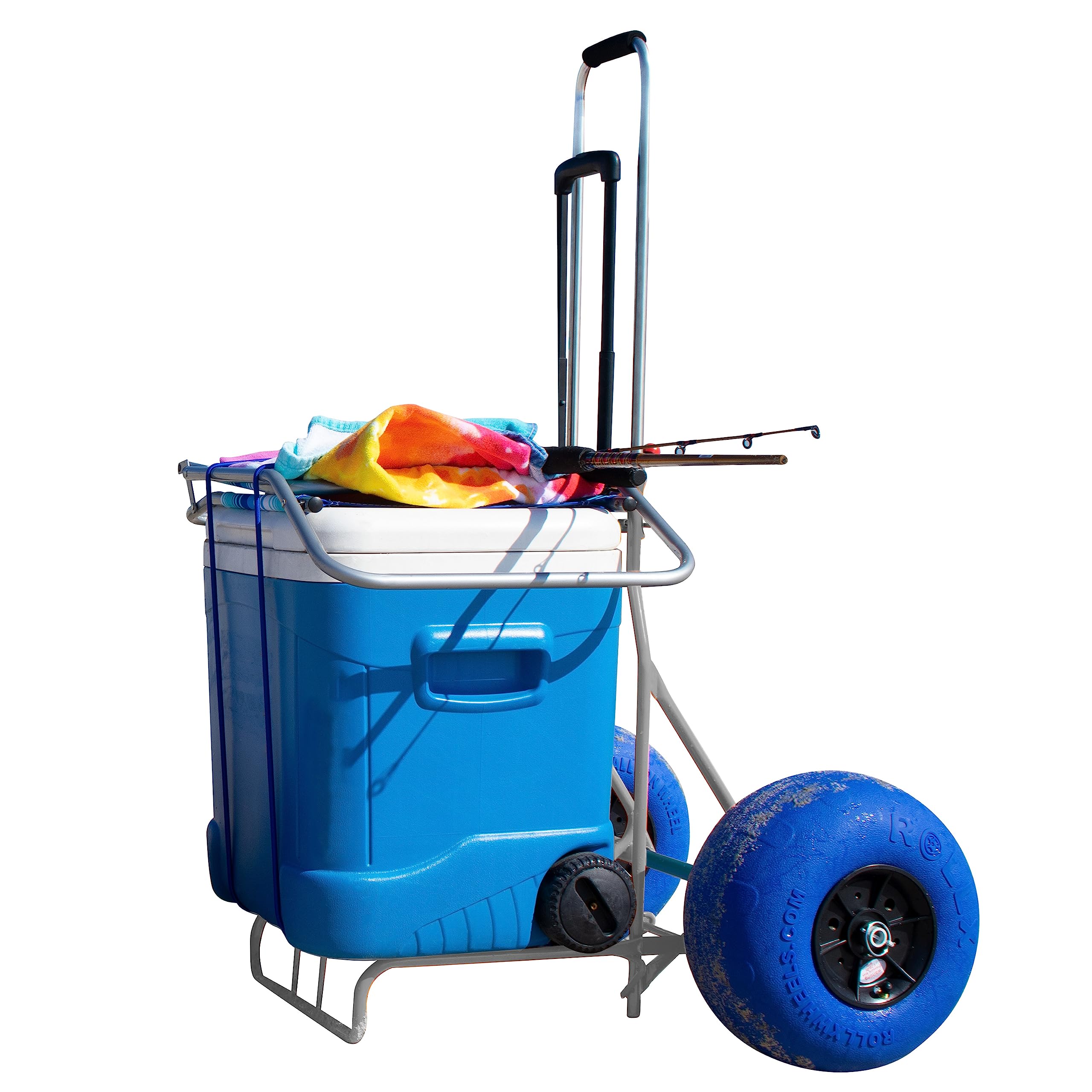 Folding Beach Cart with Balloon Wheels, Rolling Cooler Dolly with Big 13 Inch Large Sand and Beach Tires (White)