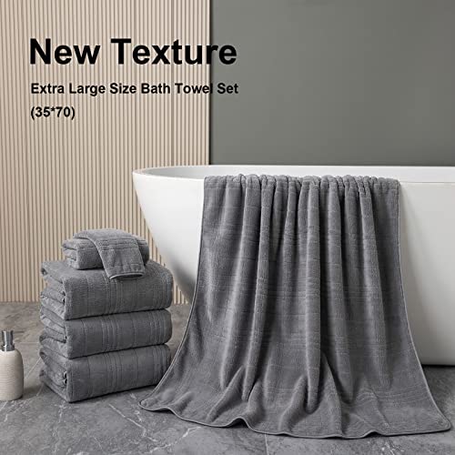 Oversized Bath Towel Set, 4 Piece Grey Extra Large Bath Towels 35"x70", Premium Microfiber Bath Towel Sheets, Ultra Soft, Highly Absorbent, Quick Dry, Bath Sheets Towels for Adults, Bathroom