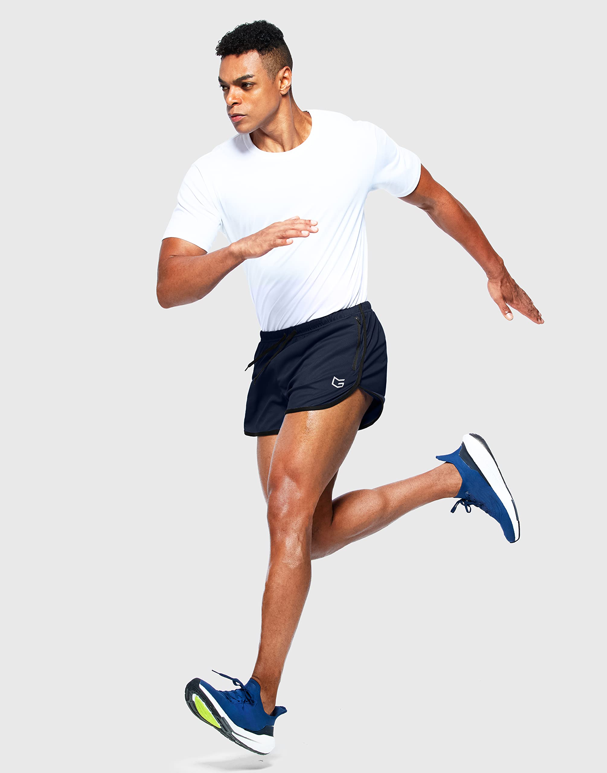 G Gradual Men's Running Shorts 3 Inch Quick Dry Gym Athletic Jogging Shorts with Zipper Pockets (Navy, X-Large)