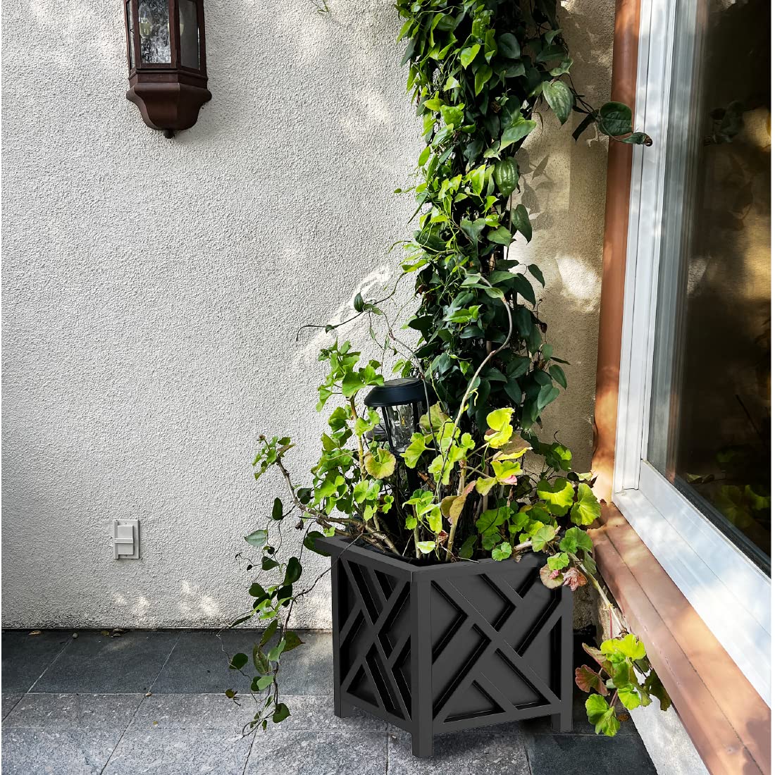 Trenton Gifts Chippendale Planters. Set of 2 .Black. Great for Outdoor Decor, Patio and Lawn Plant Holder