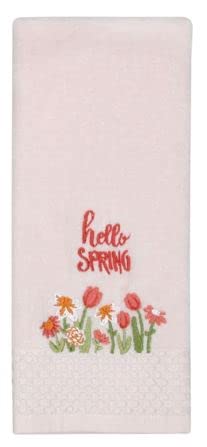 Think Spring 2-Pack White Embroidery Decorative Cotton Kitchen Bath Hand Towels