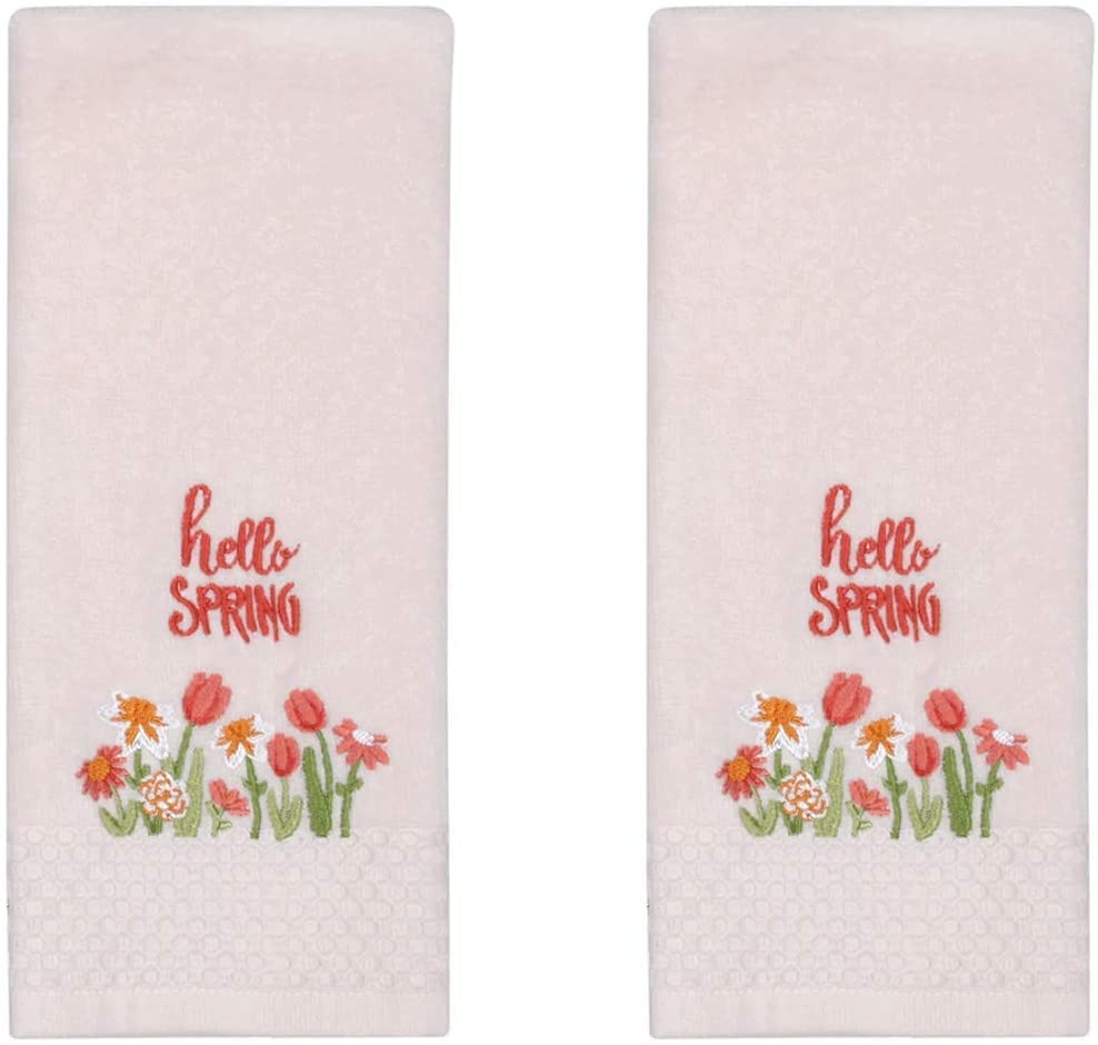 Think Spring 2-Pack White Embroidery Decorative Cotton Kitchen Bath Hand Towels