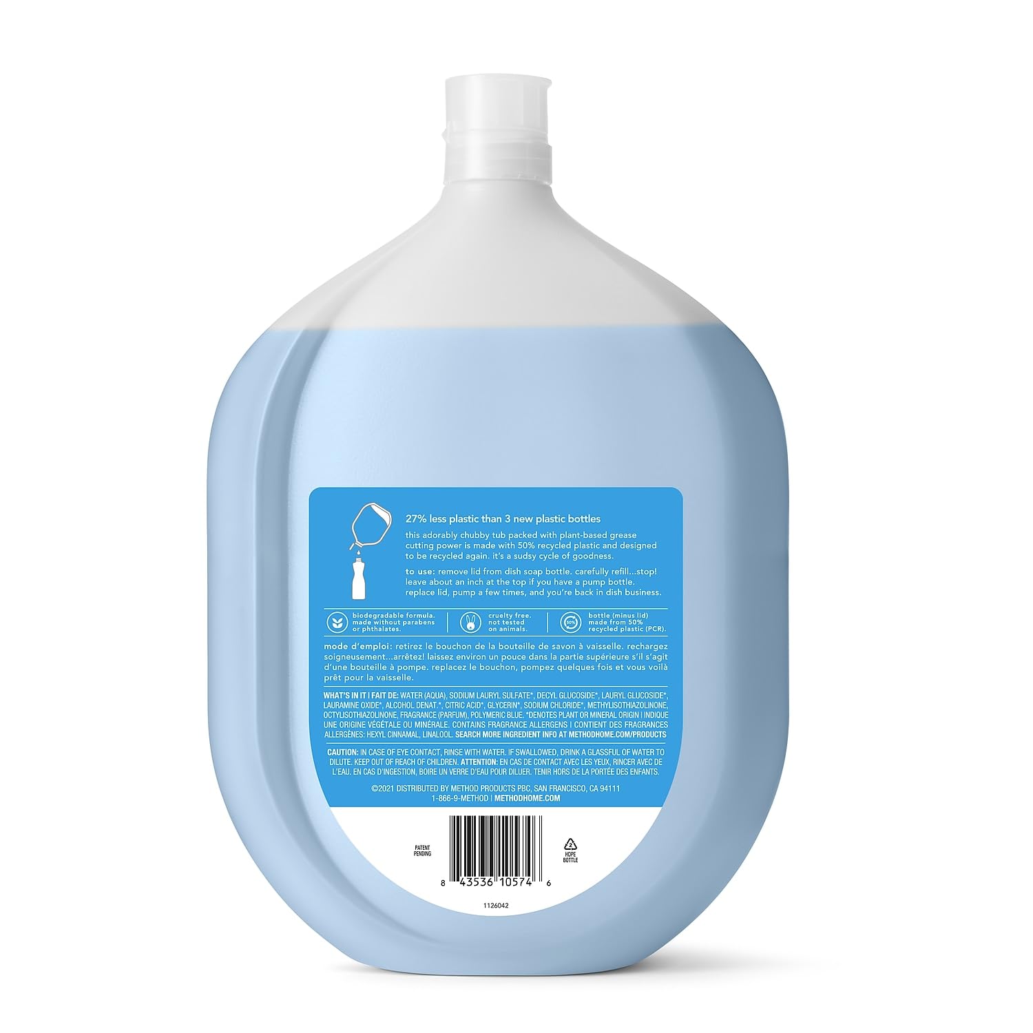 Method Gel Dish Soap, Refill, Sea Minerals, Recylable Bottle, Biodegradable formula, 54 Fl Oz (Pack of 1)