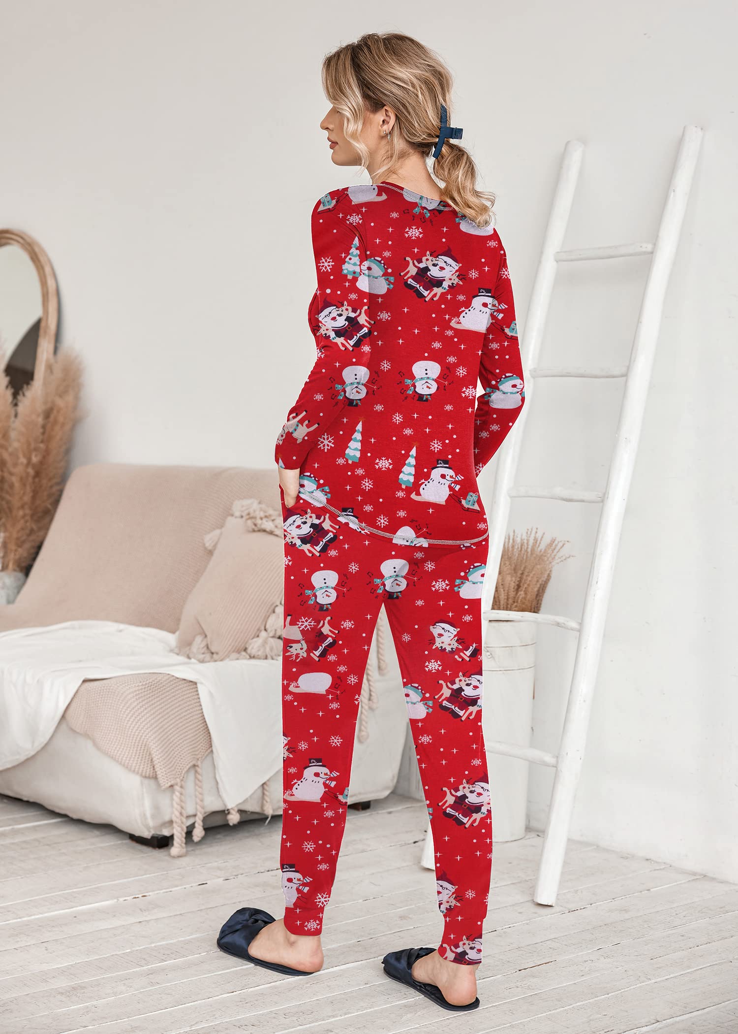 Ekouaer Pajamas Women's Long Sleeve Pj Set Soft 2 Piece Loungewear Sleepwear with Jogger Pants Christmas Print,L