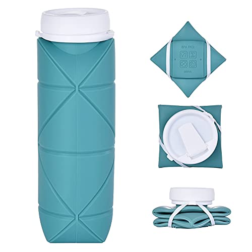 SPECIAL MADE Collapsible Water Bottles Cups Leakproof Valve Reusable BPA Free Silicone Foldable Travel Water Bottle Cup for Gym Camping Hiking Travel Sports Lightweight Durable (Type2 Dark Green)