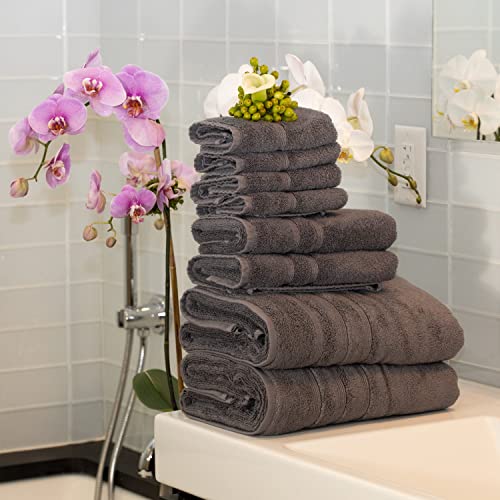 Mosobam Hotel Luxury Bamboo Viscose-Cotton, 10pc Deluxe Bath Bundle 1000 GSM Bath Mats 20X34 and 700 GSM Bath Towels at 30X58 16X30 and 13X13, Charcoal Grey