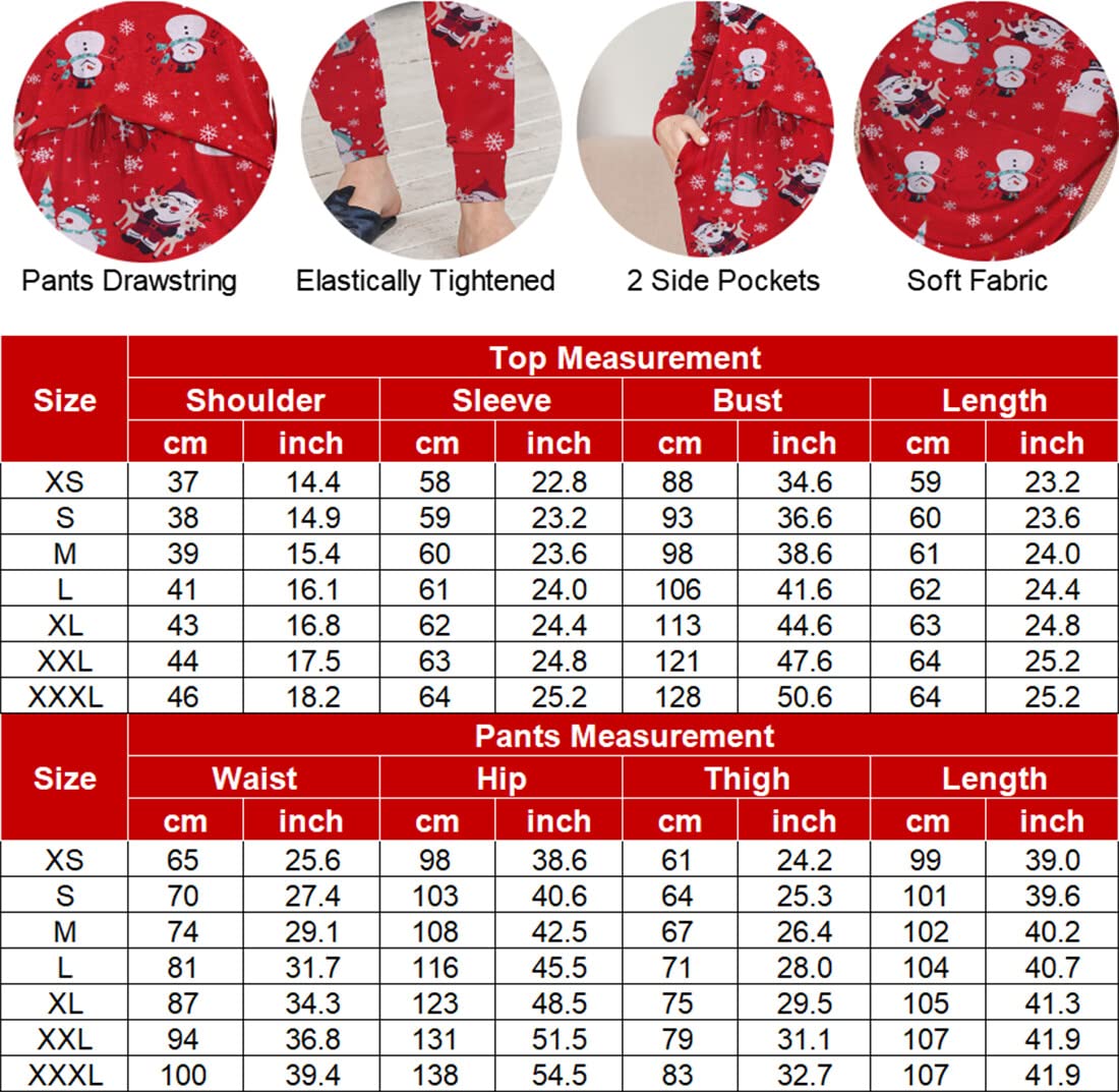 Ekouaer Pajamas Women's Long Sleeve Pj Set Soft 2 Piece Loungewear Sleepwear with Jogger Pants Christmas Print,L