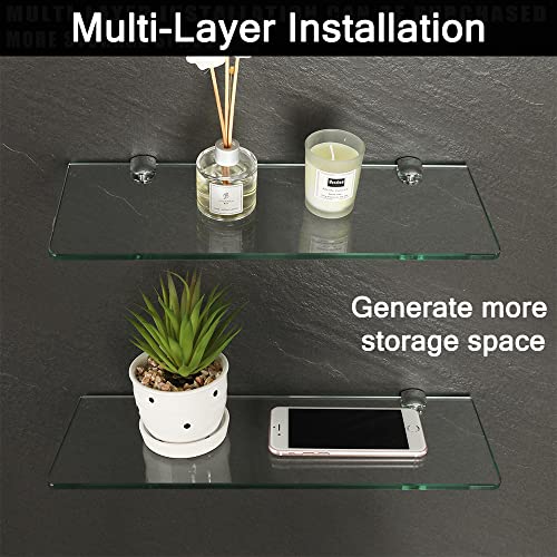 SAYAYO Floating Glass Shelves for Bathroom, 15 x 5 Inch Chrome Tempered Glass Shelf for Wall 1 Pack, Clear
