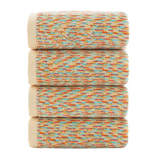 Pidada Hand Towels Set of 4 Colorful Striped Pattern 100% Cotton Soft Absorbent Decorative Towel for Bathroom 13.4 x 29.1 Inch (Yellow)