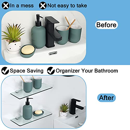SAYAYO Floating Glass Shelves for Bathroom, 15 x 5 Inch Chrome Tempered Glass Shelf for Wall 1 Pack, Clear