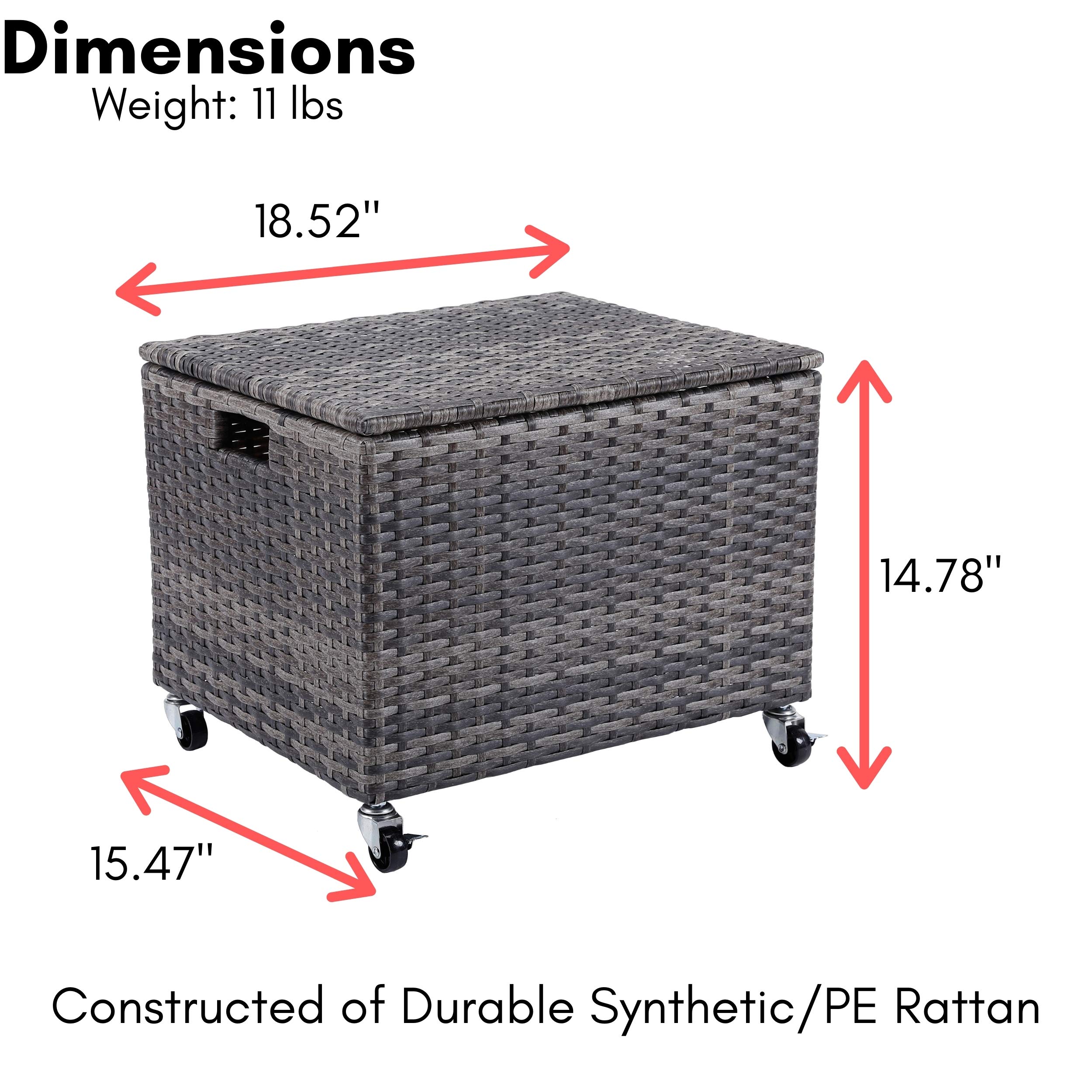 BIRDROCK HOME Rolling File Box - Storage Cabinet with Wheels - Weatherproof Rattan-Style Resin Deck Chest for Garden, Home and Office - Organize Cushions, Toys, and Accessories - Storage Box - Grey