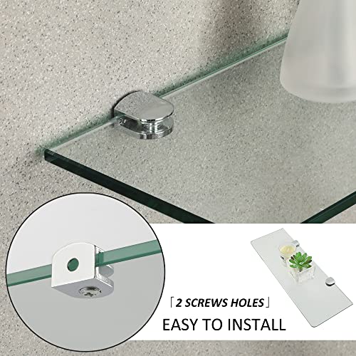 SAYAYO Floating Glass Shelves for Bathroom, 15 x 5 Inch Chrome Tempered Glass Shelf for Wall 1 Pack, Clear