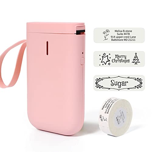LMASBLTER Pink Label Maker Machine with Tape D11 Portable Bluetooth Sticker Label Printer with Different Fonts Easy to Use Ideal for Home Office Organization Small Business Supplies USB Rechargeable