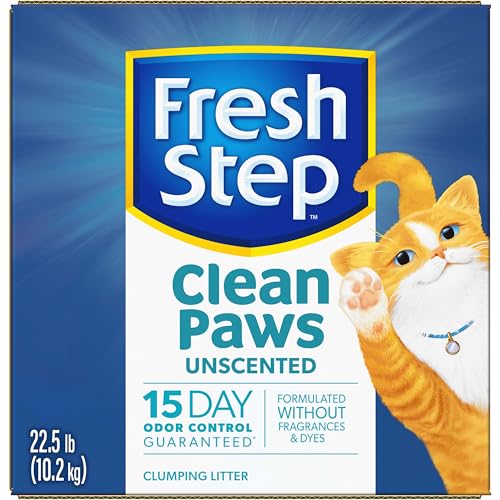 Fresh Step Clean Paws Low Tracking Litter Simply Unscented, Clumping Litter With Activated Charcoal Technology, 22.5 lb. Box