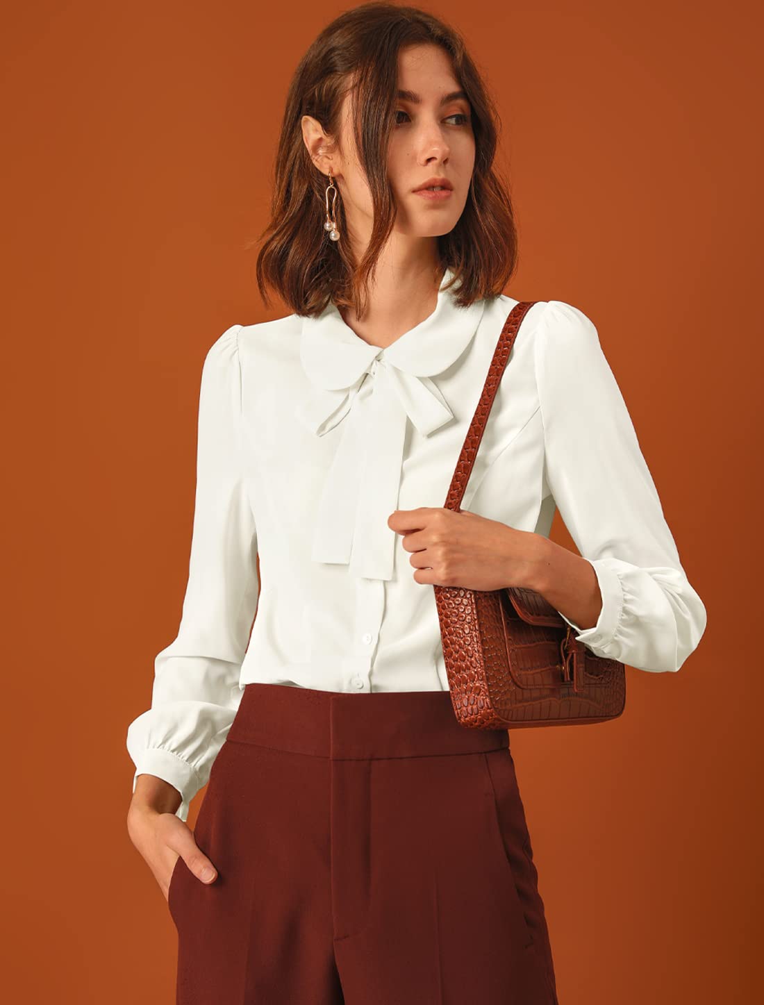 Allegra K Women's Peter Pan Collar Blouse Bow Tie Neck Vintage Button Up Shirt XX-Large White