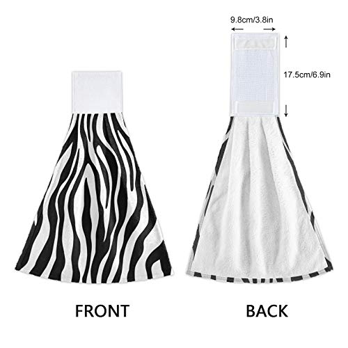xigua Zebra Hanging Tie Towel Set of 2 Absorbent Soft Wipe Cloth Hanging Hand Towels for Kitchen Bathroom Home Decor