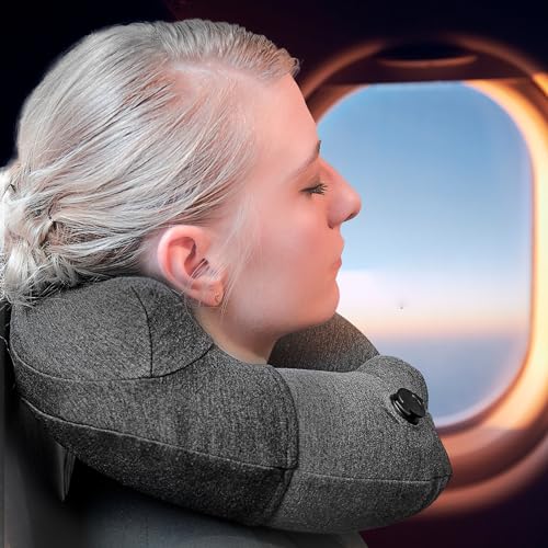 Travelicons Inflatable Travel Pillow,Neck Pillow for Traveling,Airplane Travel Pillw Improved Support Design for Car Sleeping