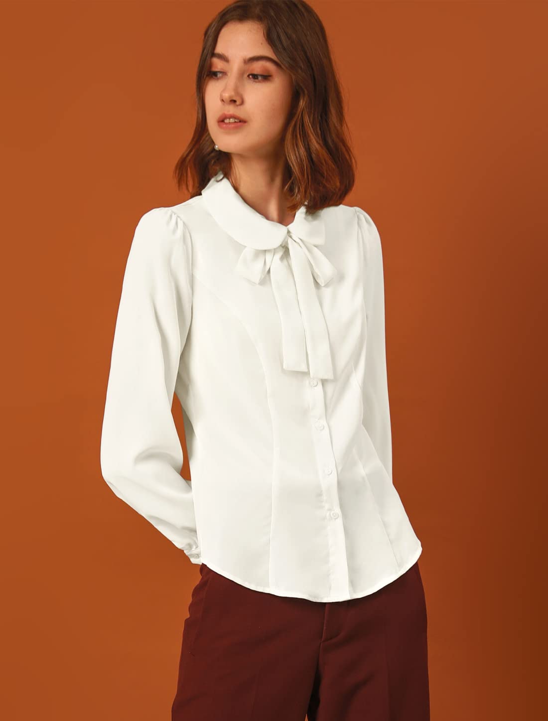 Allegra K Women's Peter Pan Collar Blouse Bow Tie Neck Vintage Button Up Shirt XX-Large White