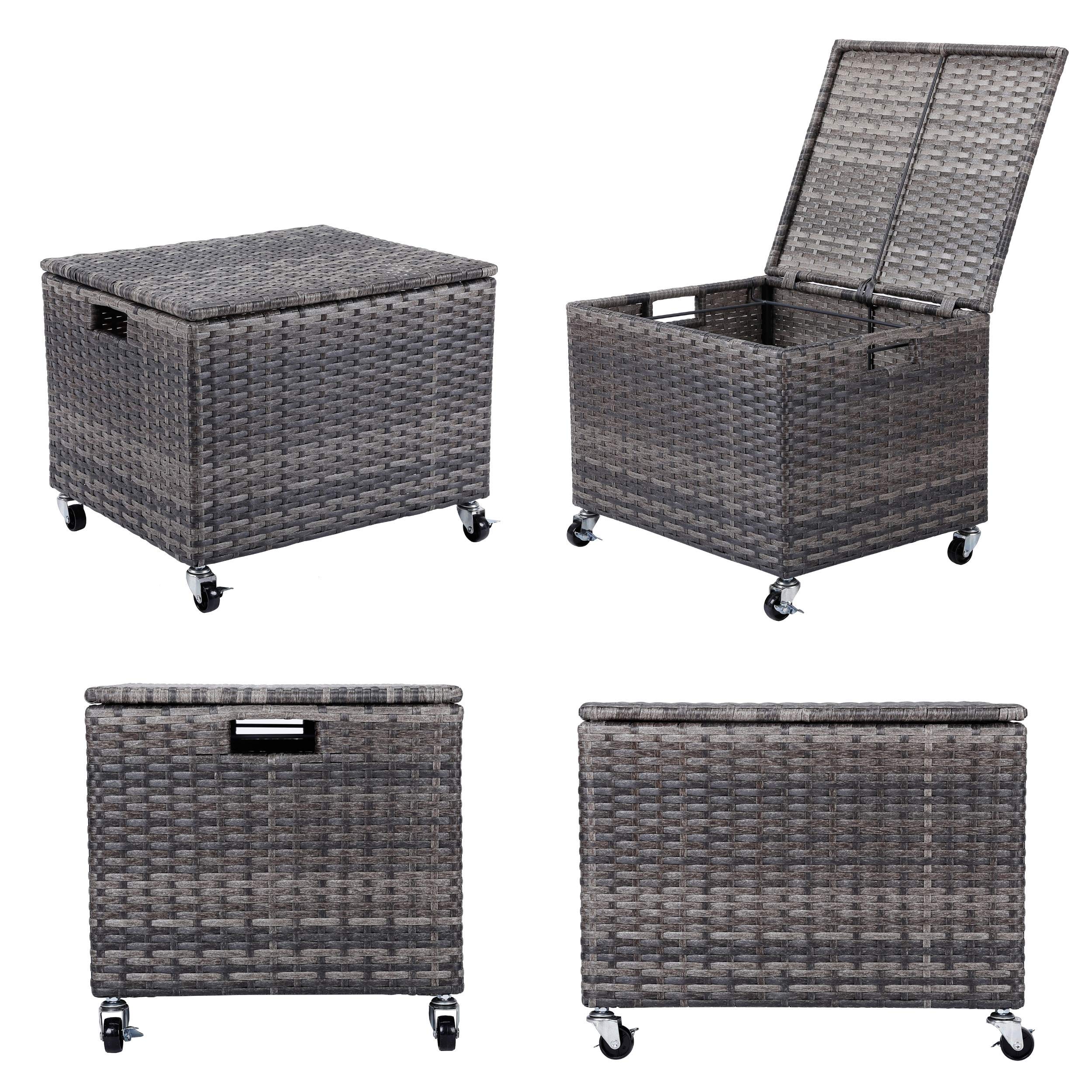BIRDROCK HOME Rolling File Box - Storage Cabinet with Wheels - Weatherproof Rattan-Style Resin Deck Chest for Garden, Home and Office - Organize Cushions, Toys, and Accessories - Storage Box - Grey