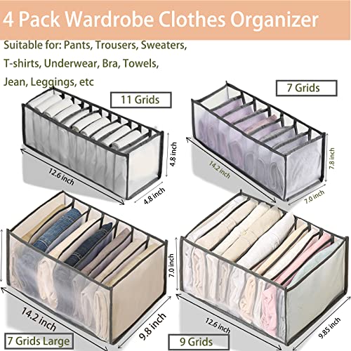 OHEMDI 4 Pack Wardrobe Clothes Organizer and Storage for Bedroom for Folded Clothes (Grey)