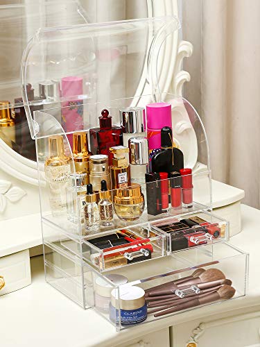 MOOCHI Professional Large Cosmetic Makeup Organizer Dust Water Proof Cosmetics Storage Display Case with Drawers