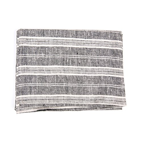 LinenMe 0101602 Towel Multistripe 26" x 53", Made in Europe, Bath Sheet, European Linen, Machine Washable, Super Absorbent, 26 x 51, Black/White