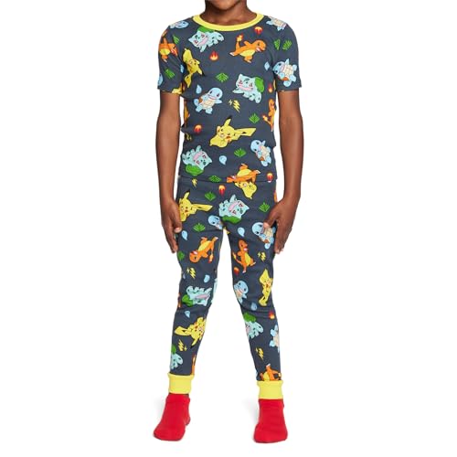 Pokemon Boys’ 6-Piece Snug-Fit Cotton Pajamas Set, Poke Treasure, 6