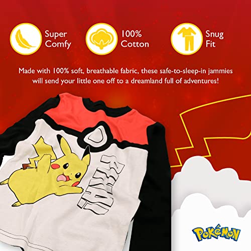 Pokemon Boys’ 6-Piece Snug-Fit Cotton Pajamas Set, Poke Treasure, 6