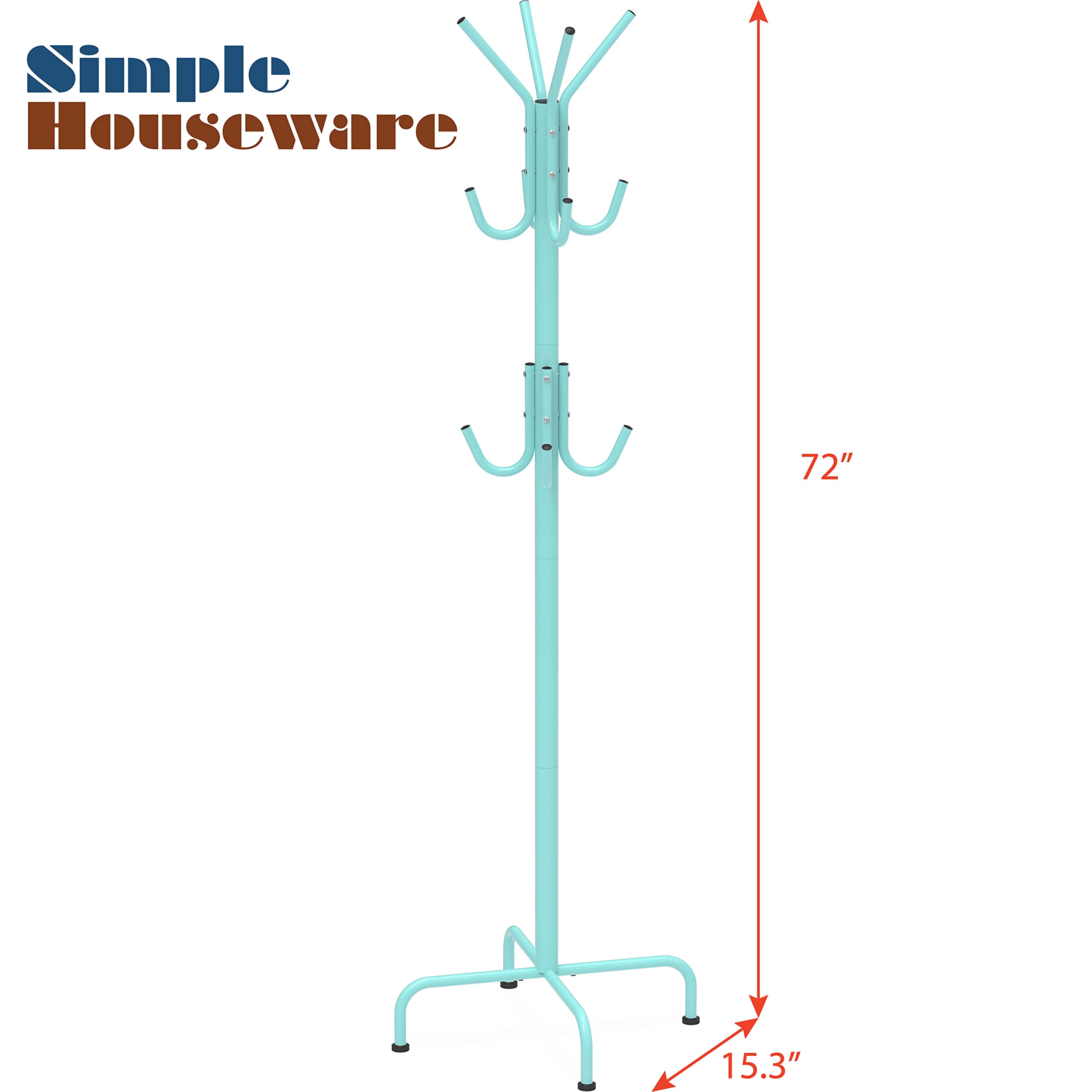 Simple Houseware Standing Coat and Hat Hanger Organizer Rack, 12 Hooks Turquoise