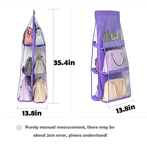 Double-Sided Six-Layer Hanging Storage Bag, High Capacity Transparent Collapsible 6 Pockets, Hanging Closet Storage Bag, Hanging Purse Handbag Organizer (Black)