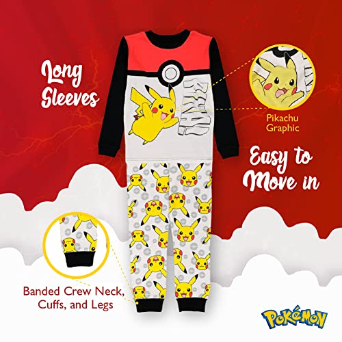 Pokemon Boys’ 6-Piece Snug-Fit Cotton Pajamas Set, Poke Treasure, 6