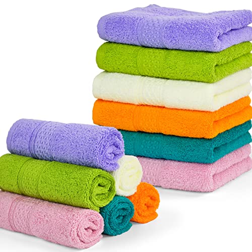 Cleanbear Hand Towels and Washcloths Set, 6 Hand Towel 6 Wash Cloths with Assorted Colors, Ultra Soft Bathroom Towels Set