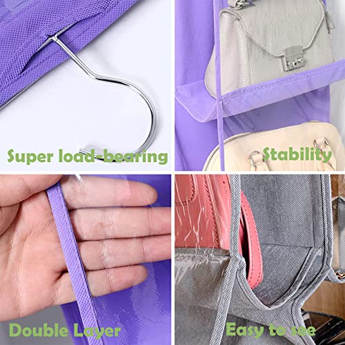 Double-Sided Six-Layer Hanging Storage Bag, High Capacity Transparent Collapsible 6 Pockets, Hanging Closet Storage Bag, Hanging Purse Handbag Organizer (Black)