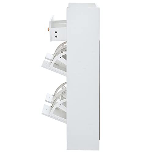 LUMISOL Shoe Cabinet with 4 Flip Drawers for Entryway, 2-Tier Shoe Storage Organizer with Drawers, Freestanding Shoe Rack Storage Organizer, White