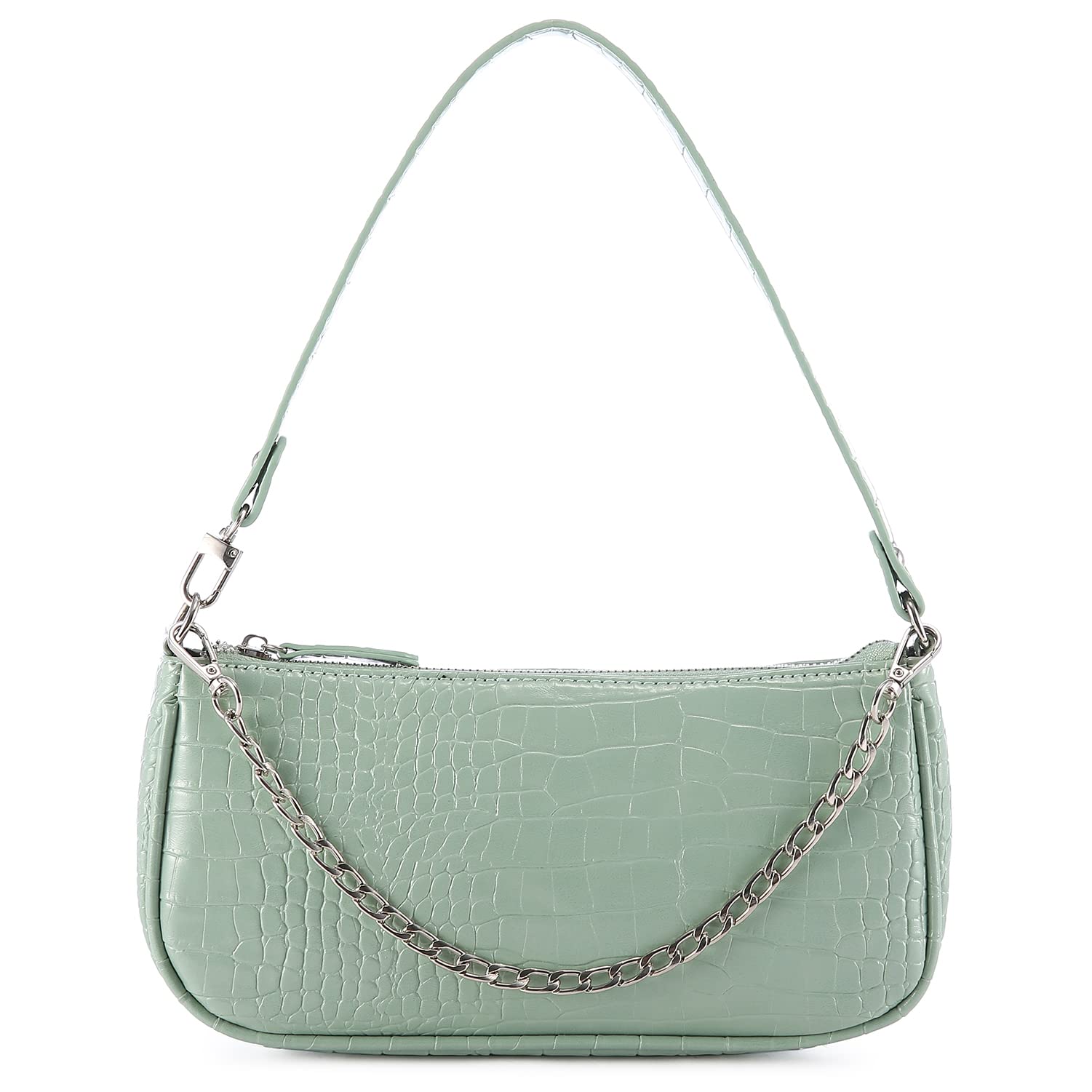 Loiral Shoulder Bags for Women, Retro Classic Tote HandBag Crocodile Pattern Clutch Purse with Zipper Closure, Light Green