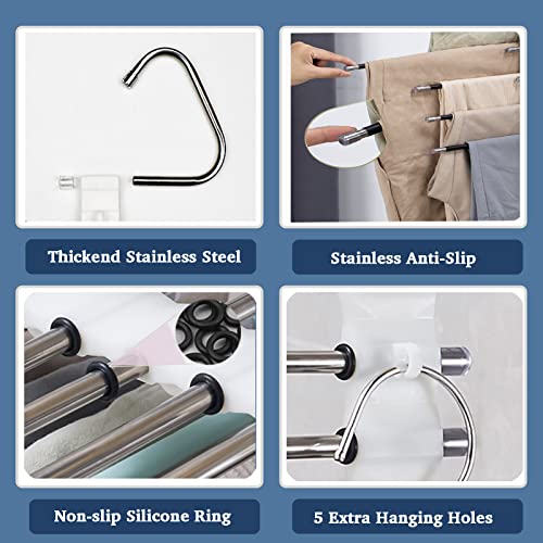Pants Hangers Space Saving [Upgrade] Collapsible Pants Hangers Multifunctional Pants Rack Hanger for Closet Trousers Scarf Jeans Slack 9 Tier Pants Hanger with 5 Extra Clothes Hangers (1 Pc)