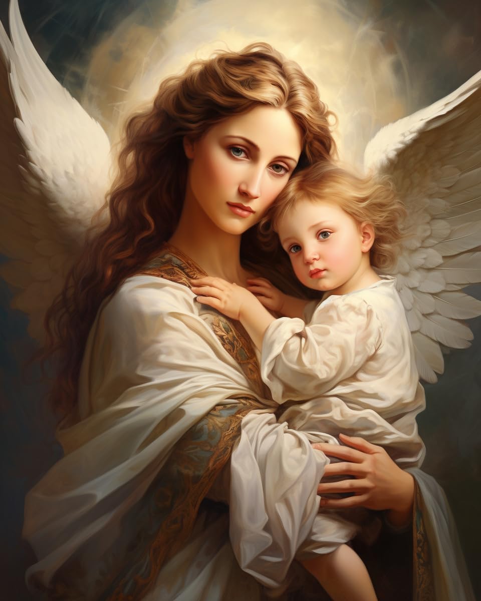 5D Diamond Art Painting Art Jesus Christ Religion Paint with Full Drill Square Diamond Art Painting by Number Kits Guardian Angel Decompression Gift and Home Wall Decoration 16x20inch/40x50cm