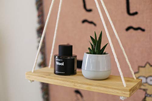 Kuratere Bamboo Hanging Wall Shelf - Indoor BoHo Plant Shelf - Macrame Rope 12 Inch Eco Friendly Wooden Floating Shelves for Organized Bedrooms, Living Rooms, Closets or Bathrooms