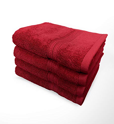 OBA HOME Luxury Cotton Hand Towels - Set of 4 (Hand Towel, Burgundy)