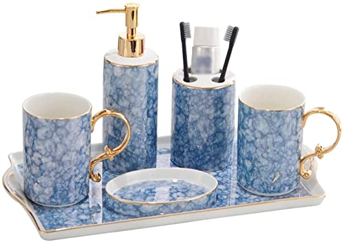 DVTEL Bathroom Toiletries Set Ceramic Five-Piece Set Bone China Bathroom Tooth Brush Mouthwash Cup