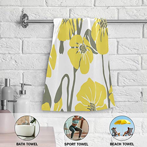 Trendy Novelty Design Yellow Flowers Pattern Printed Hand Towel for Bathroom Set of 2 Absorbent Cotton Face Towel Multipurpose for Hotel Gym Guest Spa Yoga Home Decorative,28x14in