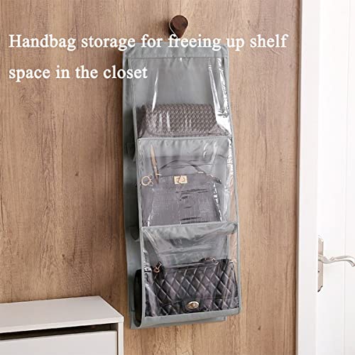 JRIQHOLD Purse Organizer Closet Dustproof Handbag Organisers Set, 2 Pcs 6 Pockets Nonwoven Fabric Easy Access Hanging Purse Storage Organizer for Dormitory Bedroom (Grey&Black)
