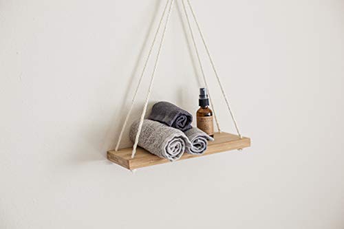 Kuratere Bamboo Hanging Wall Shelf - Indoor BoHo Plant Shelf - Macrame Rope 12 Inch Eco Friendly Wooden Floating Shelves for Organized Bedrooms, Living Rooms, Closets or Bathrooms