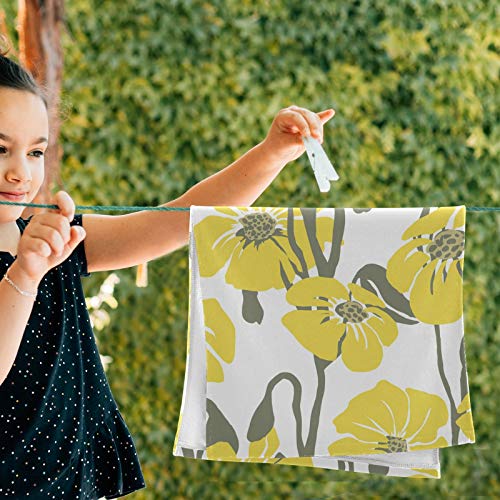 Trendy Novelty Design Yellow Flowers Pattern Printed Hand Towel for Bathroom Set of 2 Absorbent Cotton Face Towel Multipurpose for Hotel Gym Guest Spa Yoga Home Decorative,28x14in