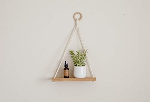 Kuratere Bamboo Hanging Wall Shelf - Indoor BoHo Plant Shelf - Macrame Rope 12 Inch Eco Friendly Wooden Floating Shelves for Organized Bedrooms, Living Rooms, Closets or Bathrooms