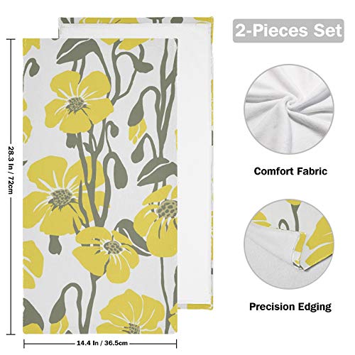 Trendy Novelty Design Yellow Flowers Pattern Printed Hand Towel for Bathroom Set of 2 Absorbent Cotton Face Towel Multipurpose for Hotel Gym Guest Spa Yoga Home Decorative,28x14in